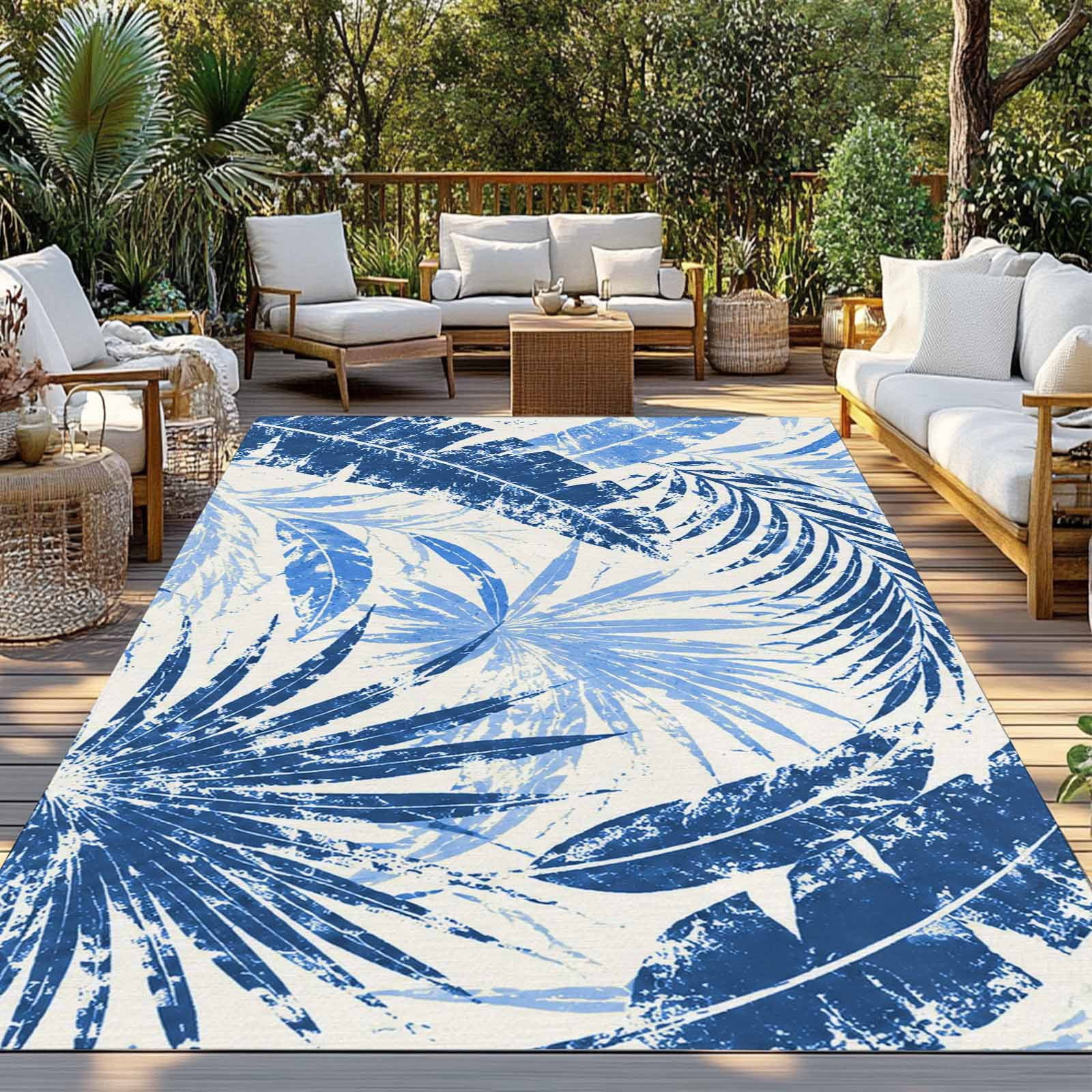 Blue Palm Tree Indoor Outdoor Rugs 4x6 Ft, Summer Tropical Beach ...