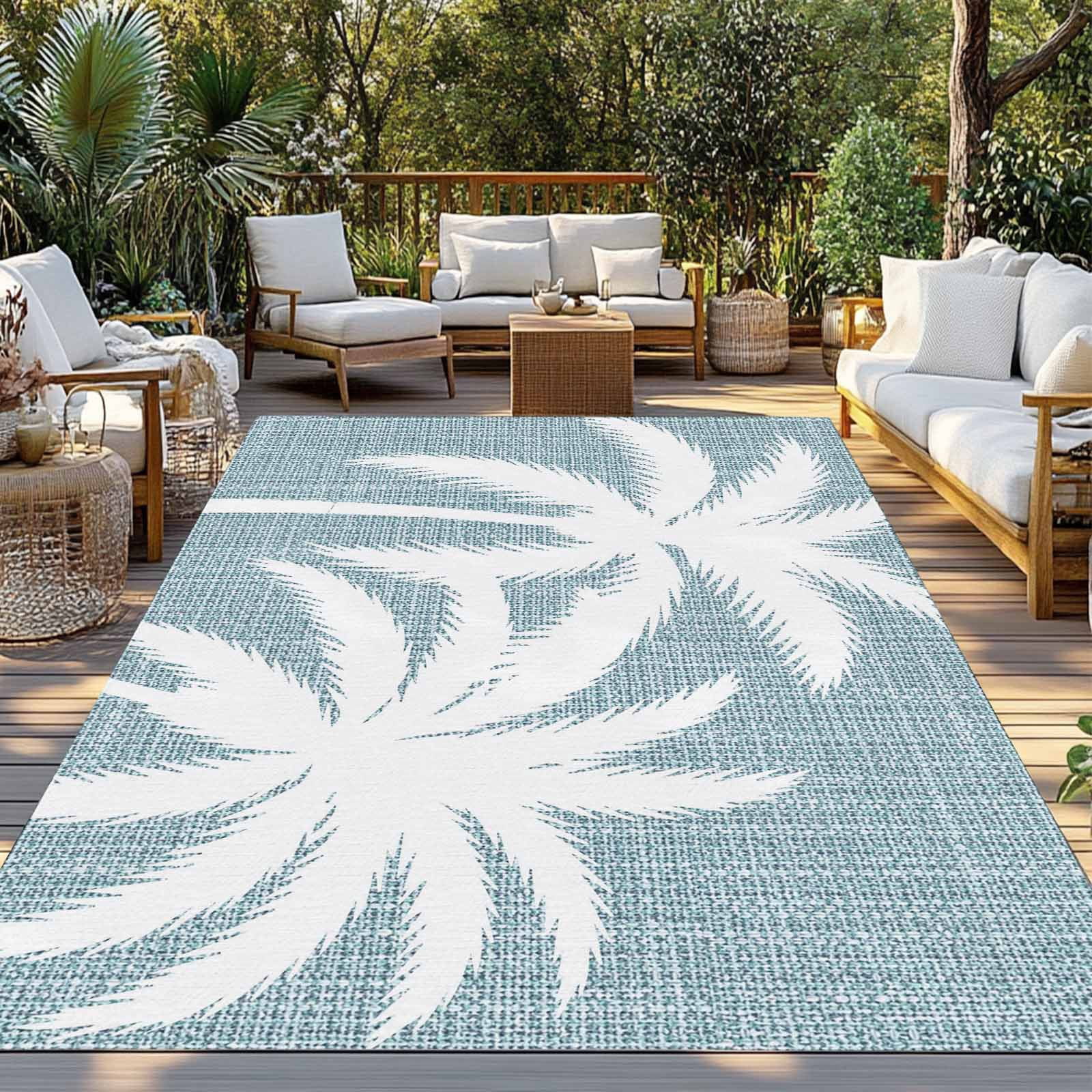 Blue Palm Tree Indoor Outdoor Rugs 6x9 Ft, Summer Tropical Beach ...