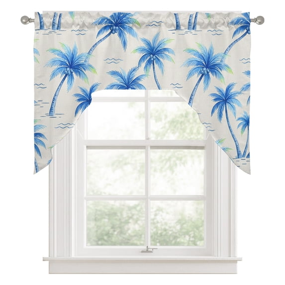 Blue Palm Tree Kitchen Curtains Swag Valance for Windows/Bathroom/Cafe ...