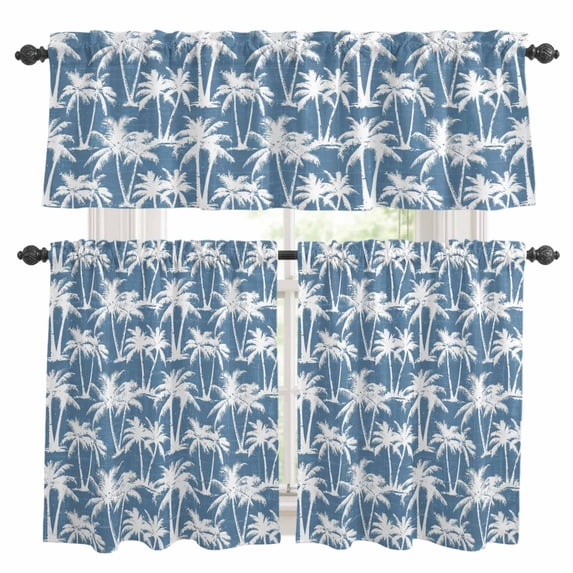Blue Palm Tree Kitchen Curtains and Valances Set, Summer Tropical ...