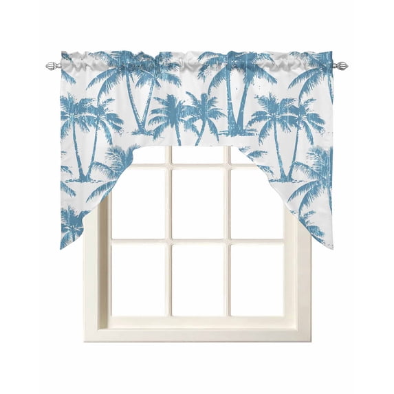 Blue Palm Tree Kitchen Swag Valances for Windows, Coastal Trees Summer ...