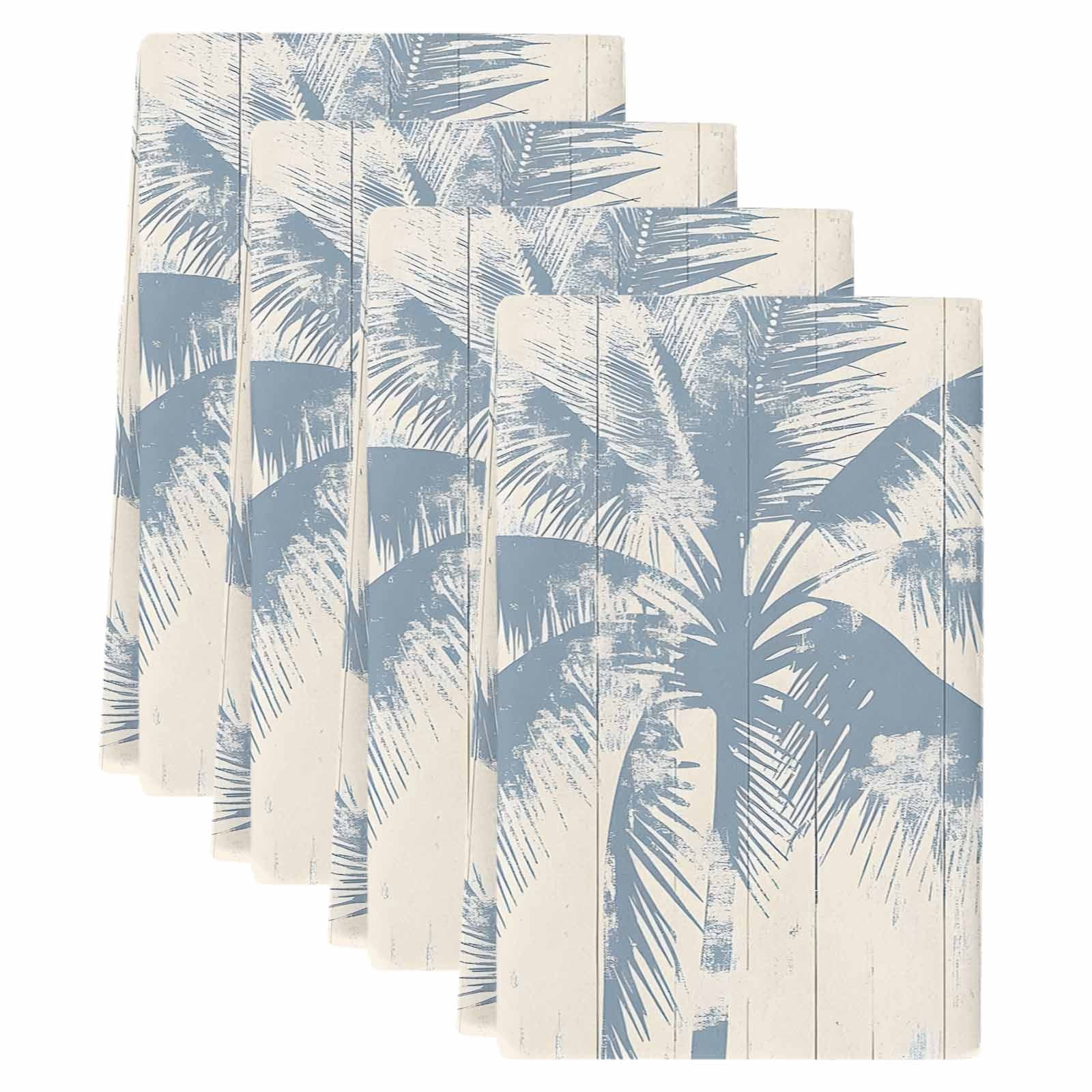 Blue Palm Tree Kitchen Towels Set of 4, Coastal Summer Wooden Soft ...