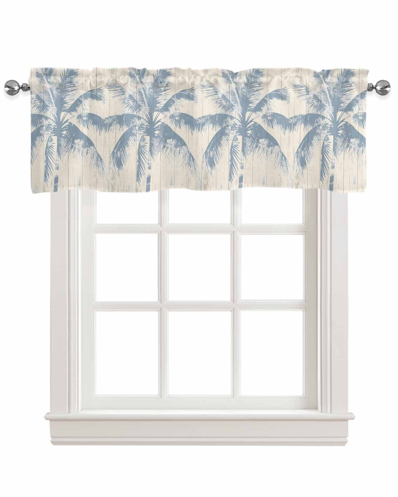 Blue Palm Tree Kitchen Valances for Windows Farmhouse Linen Window ...