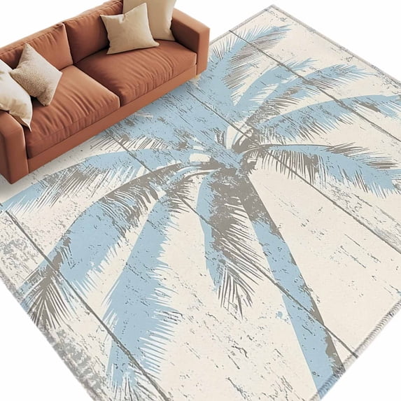 Blue Palm Tree Large Area Rugs for Bedroom Living Room, Non Slip Carpet ...