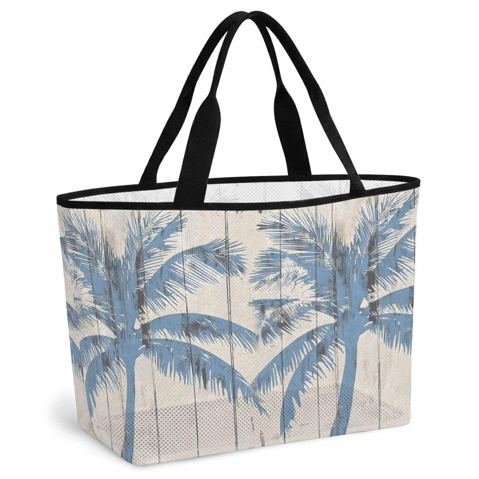 Blue Palm Tree Mesh Beach Bag for Women Men, Large Beach Tote ...