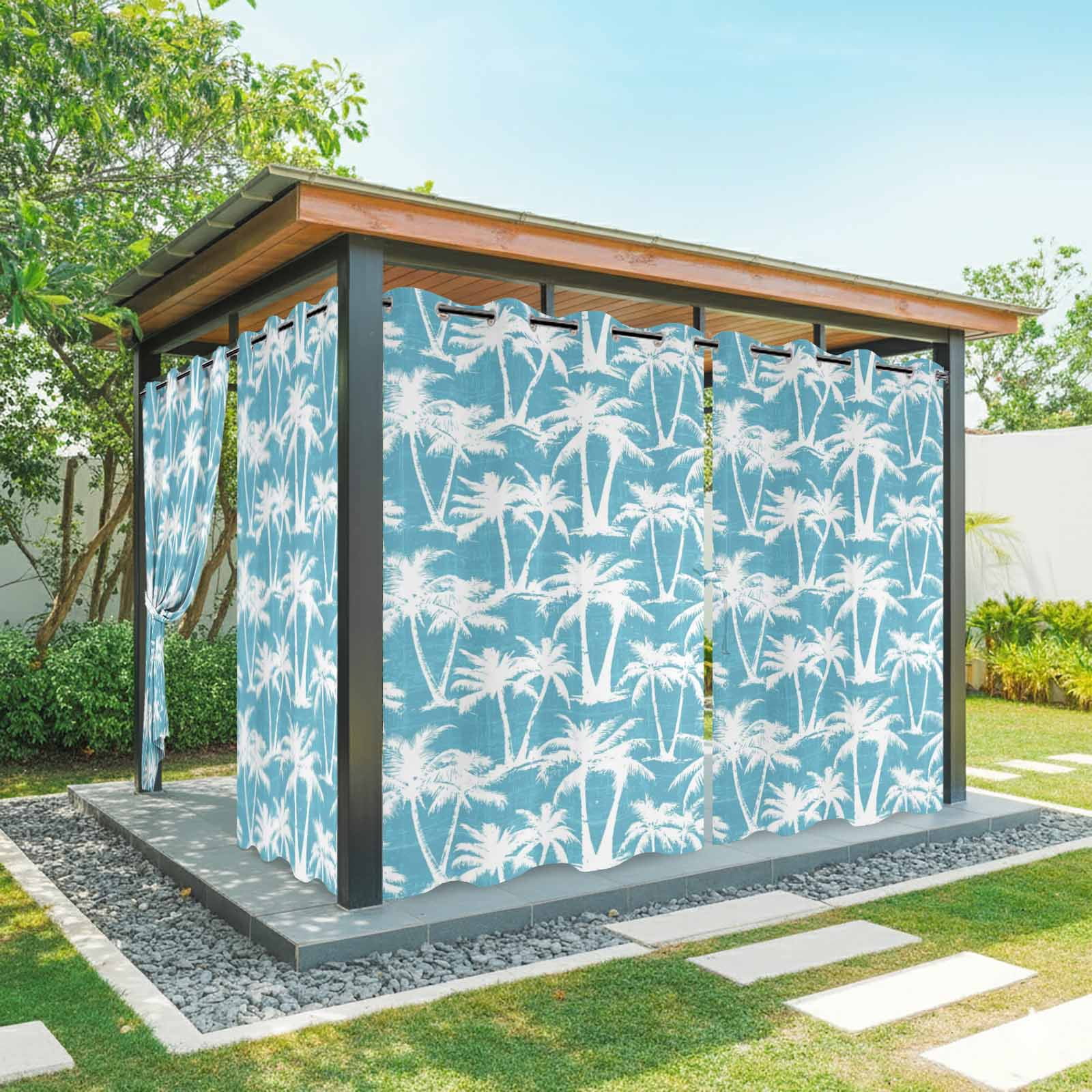 Blue Palm Tree Outdoor Curtains for Patio, Summer Tropical Country ...