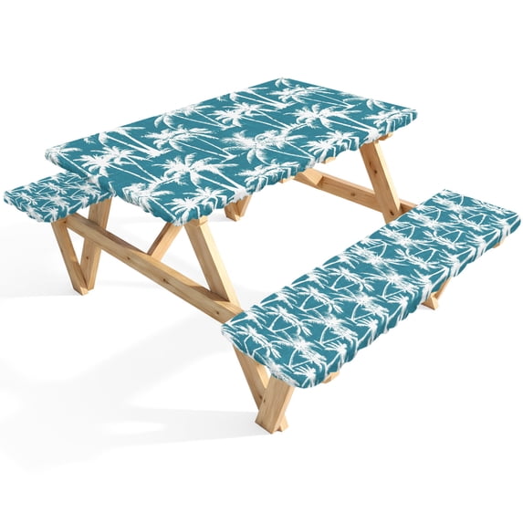 Blue Palm Tree Picnic Table Cover with Bench Covers Summer Tropical ...