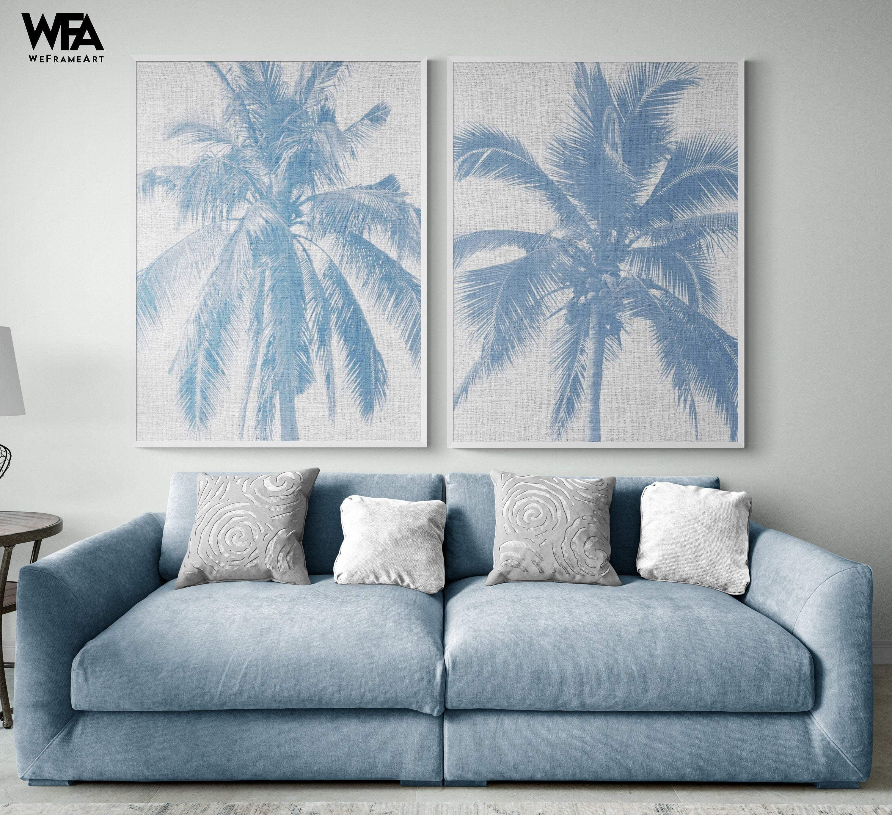 Blue Palm Tree Prints, Set of 2 Blue Plants Prints, Framed Tropical ...