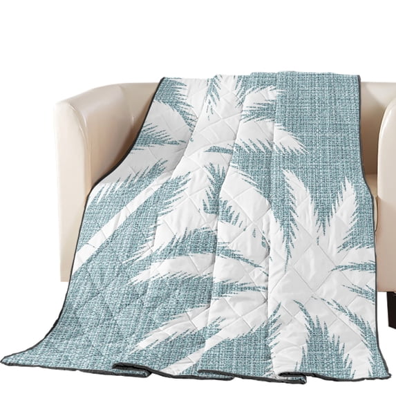 Blue Palm Tree Quilted Comforters Cooling Blanket Queen Size, Summer ...