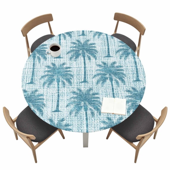 Blue Palm Tree Round Fitted Table Cover Country Linen Texture Tropical ...