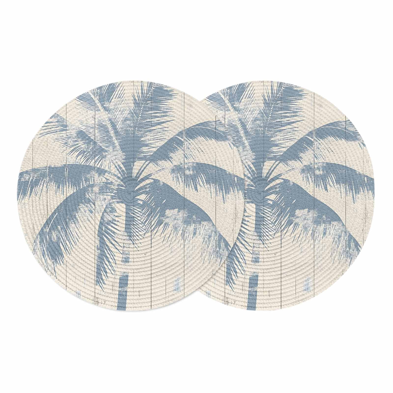 Blue Palm Tree Round Placemats Set of 2 Coastal Summer Wooden Place ...
