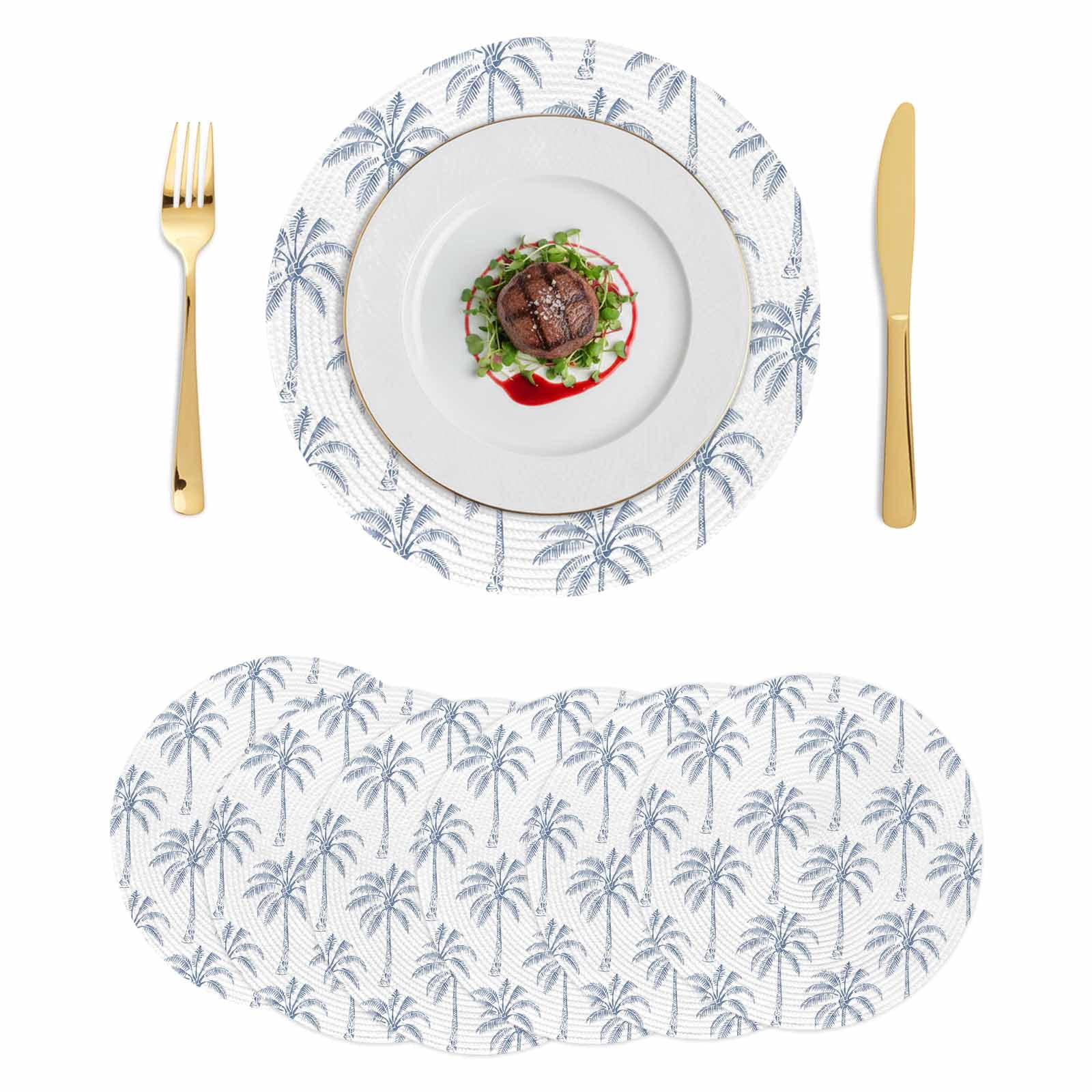 Blue Palm Tree Round Placemats Set of 6 Tropical Summer Botanical ...