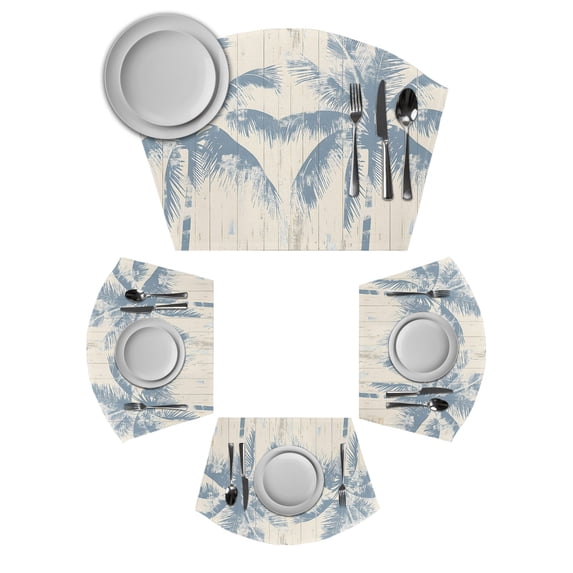 Blue Palm Tree Round Table Placemats Set of 2 Wedge Placemats, Coastal ...