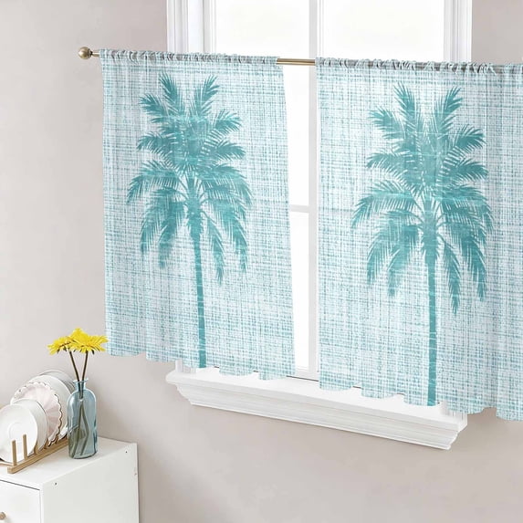 Blue Palm Tree Sheer Curtains for Living Room Bedroom, Country Linen ...