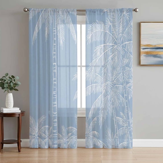 Blue Palm Tree Sheer Curtains for Living Room Bedroom Summer Beach ...