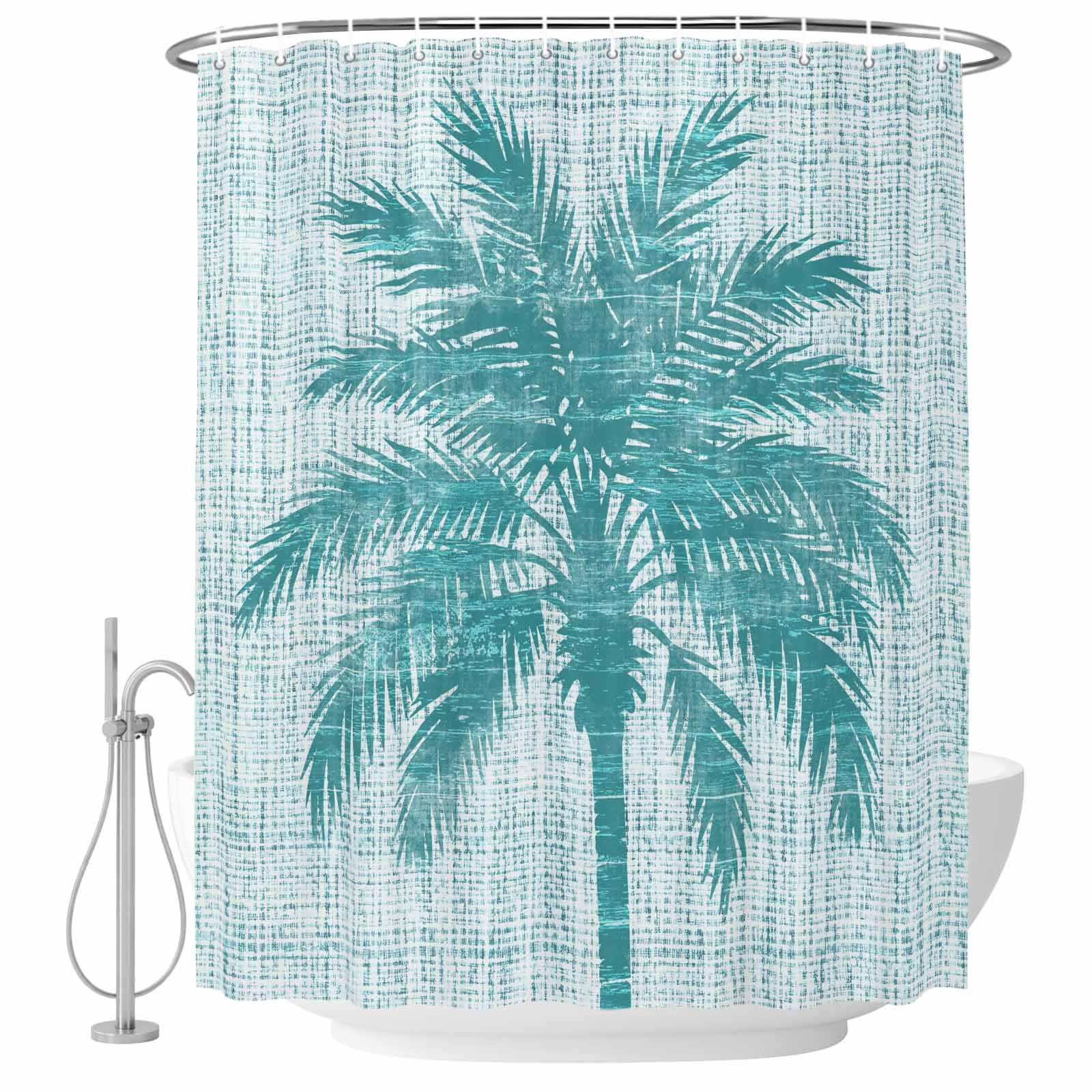 Blue Palm Tree Shower Curtain for Bathroom, Country Linen Texture ...
