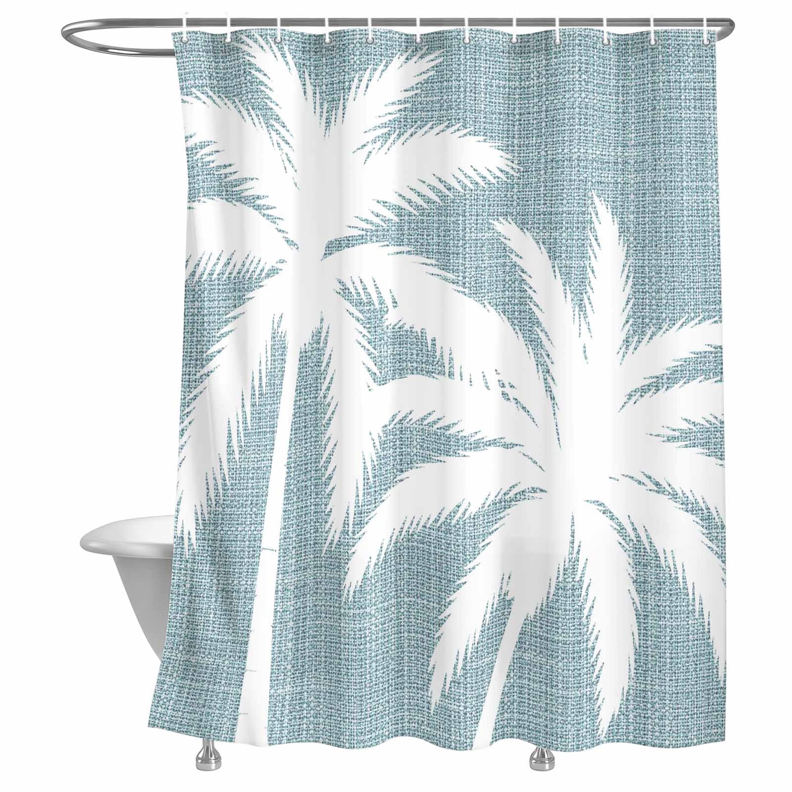 Blue Palm Tree Shower Curtain, Summer Tropical Beach Country Tree Leaf ...