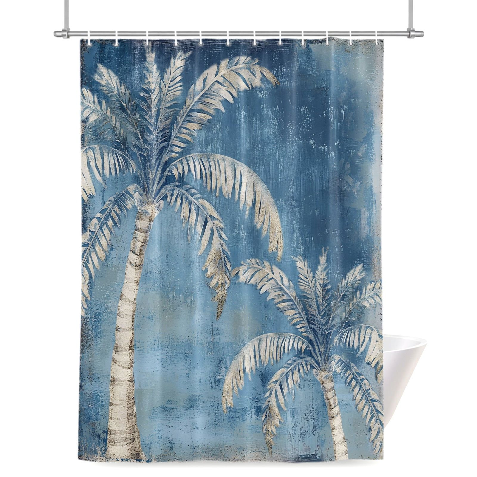 Blue Palm Tree Shower Curtains for Bathroom, Tropical Plant Summer ...