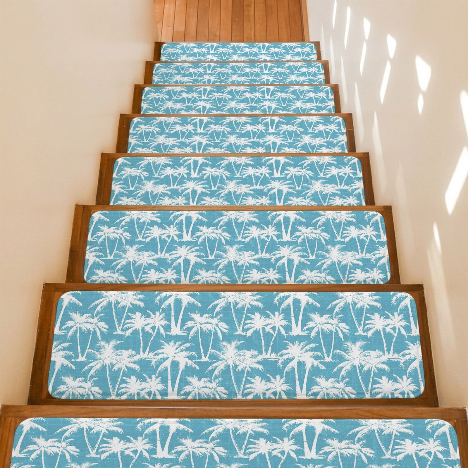 Blue Palm Tree Stair Treads Non Slip for Steps Summer Tropical Country ...