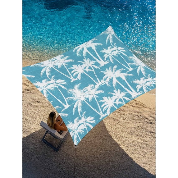 Blue Palm Tree Sun Shade Sail 6.5' x 10', Summer Tropical Country ...