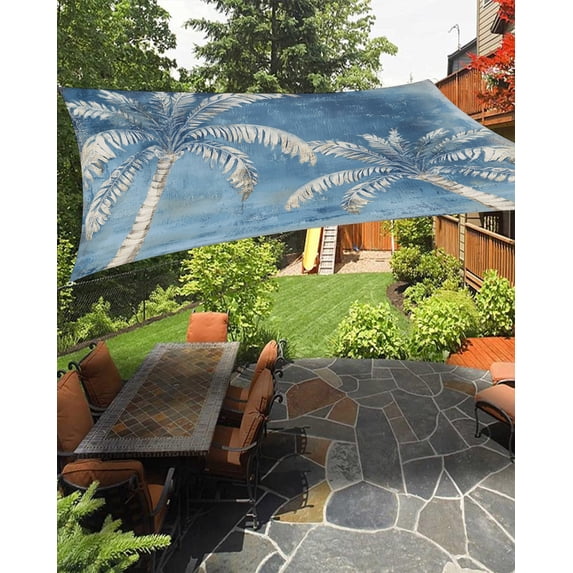 Blue Palm Tree Sun Shade Sail 8'X10' Tropical Plant Summer Abstract UV ...