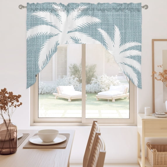 Blue Palm Tree Swag Valance for Windows, Summer Tropical Beach Country ...