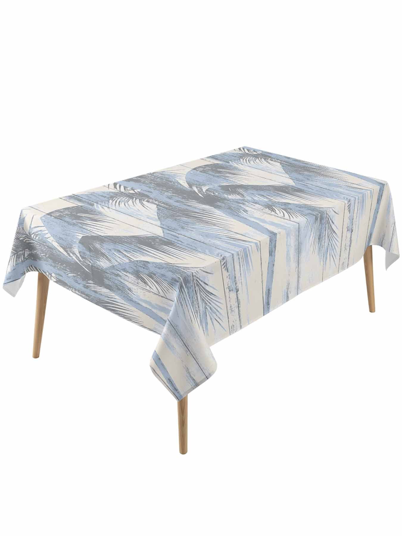 Blue Palm Tree Table Cloth, Vintage Wooden Summer Botanical Waterproof ...