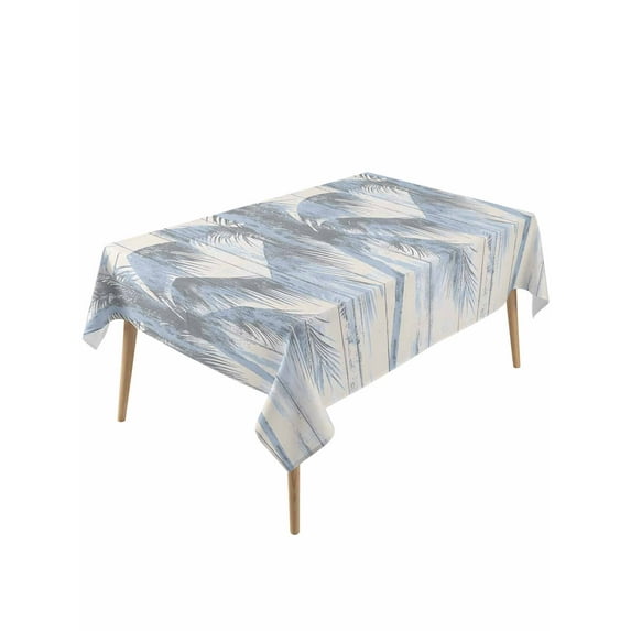 Blue Palm Tree Table Cloth, Vintage Wooden Summer Botanical Waterproof ...