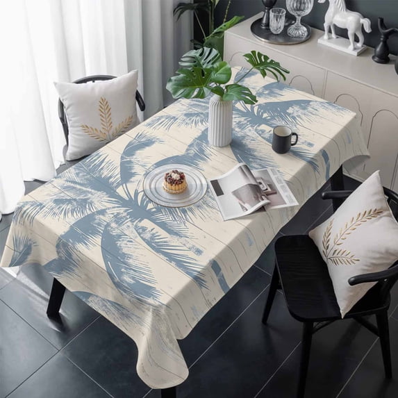 Blue Palm Tree Table Cloth Waterproof Tablecloths, Coastal Summer ...