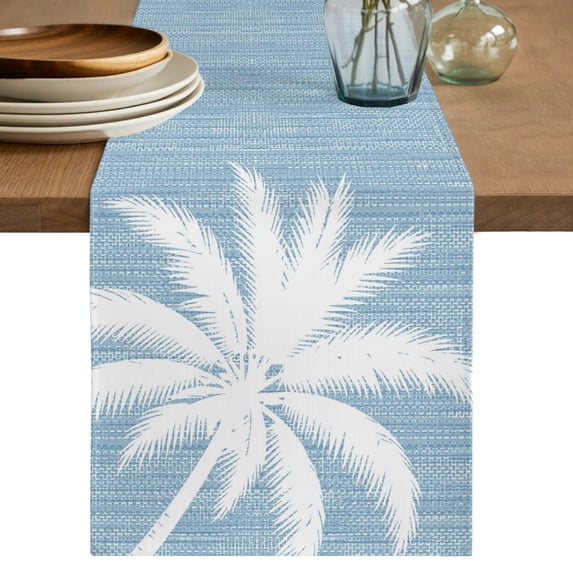 Blue Palm Tree Table Runner, Summer Country Vintage Tropical Coastal ...