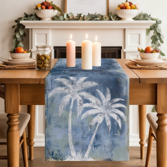 Blue Palm Tree Table Runner, Summer Tropical Beach Country Rustic ...