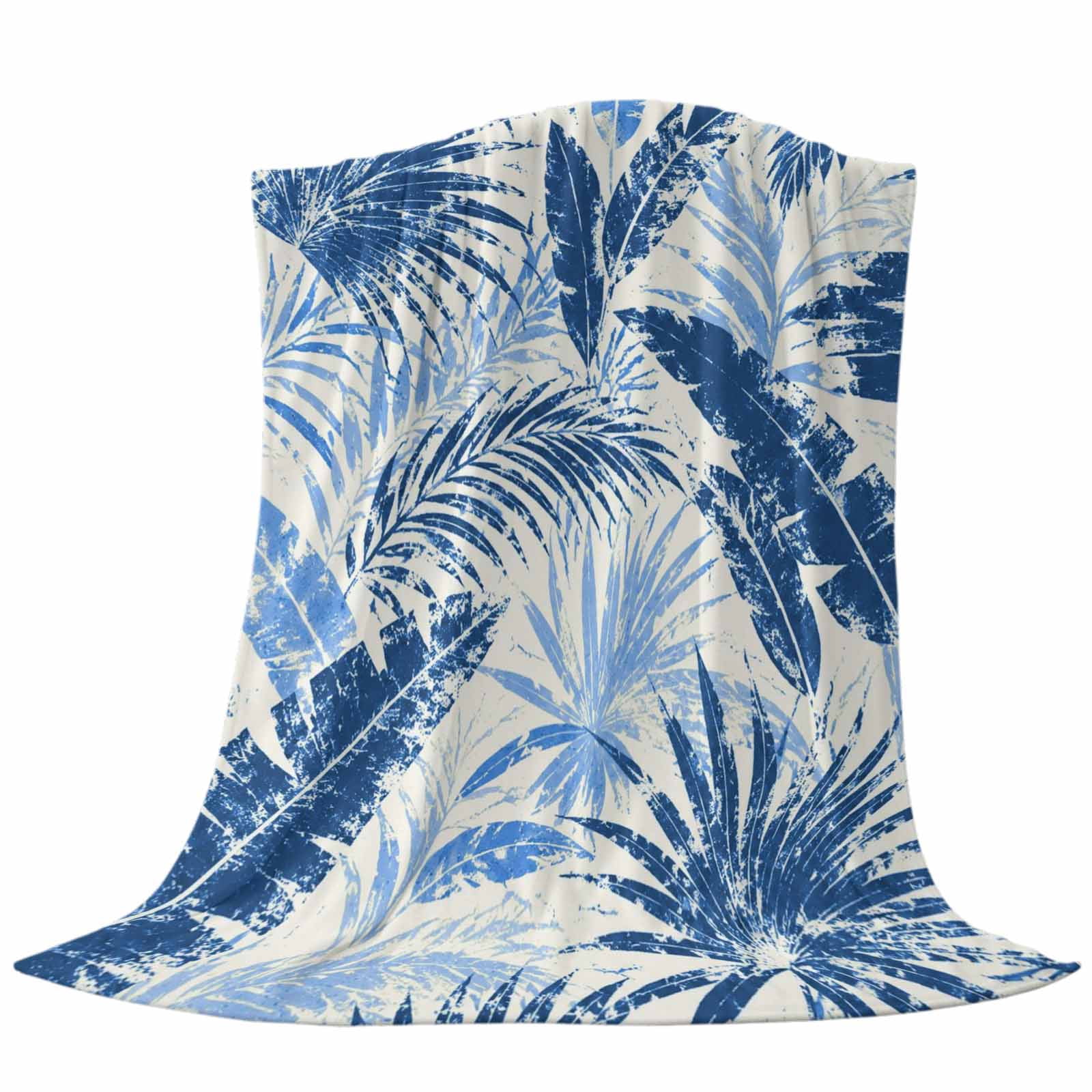 Blue Palm Tree Throw Flannel Blanket Summer Tropical Beach Vintage ...
