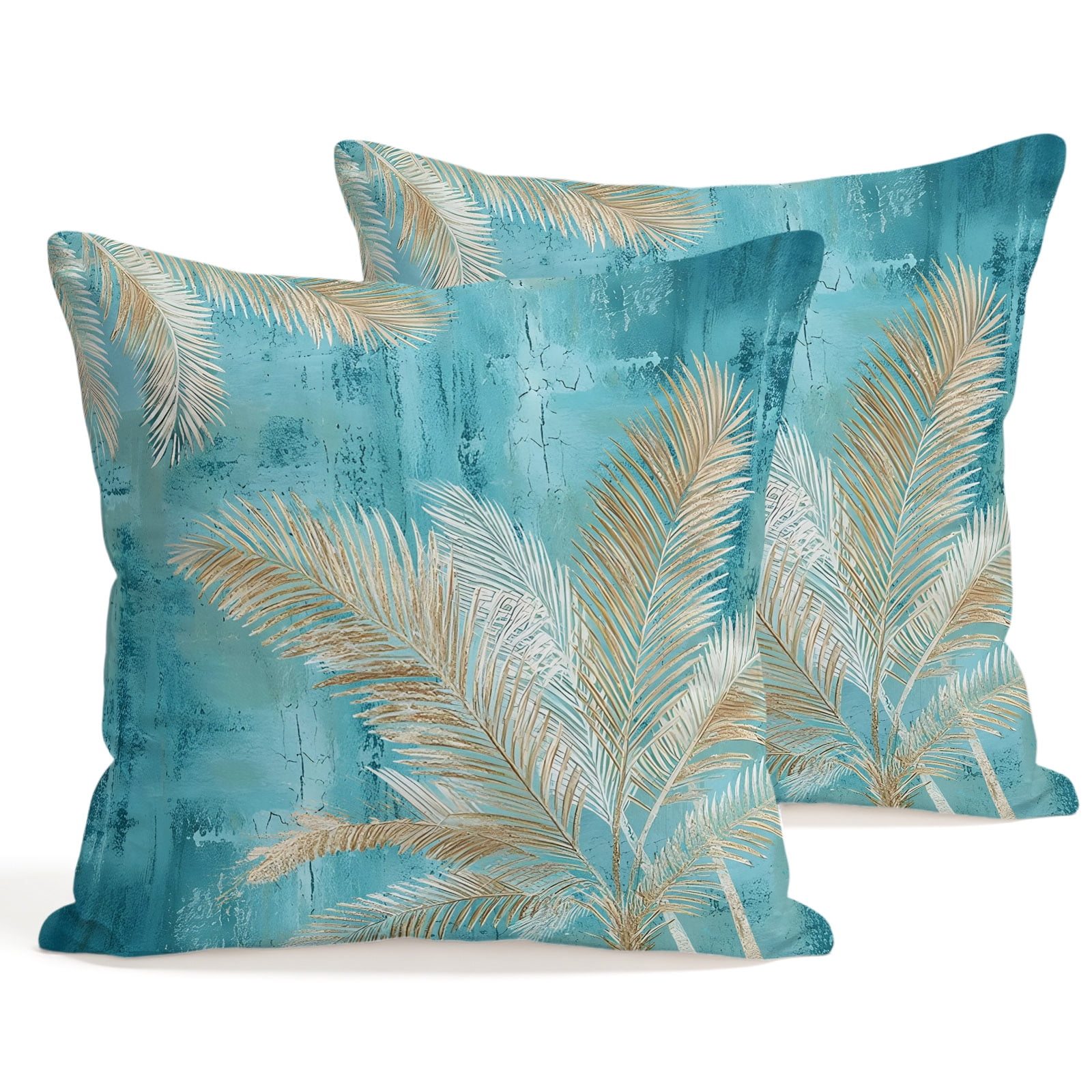 Blue Palm Tree Throw Pillow Covers 16 x 16 Inch Pillow Covers Set of 2 ...
