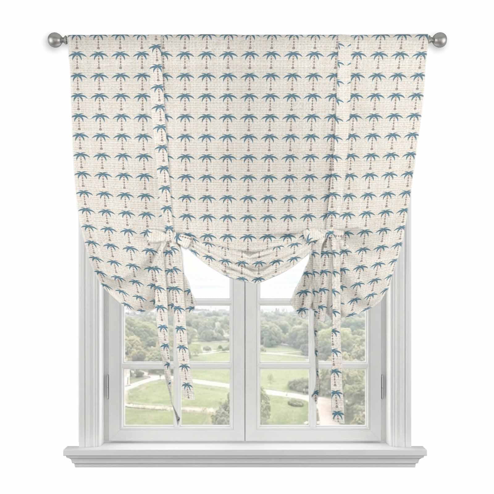 Blue Palm Tree Tie Up Curtains for Window, Insulated Balloon Shade ...