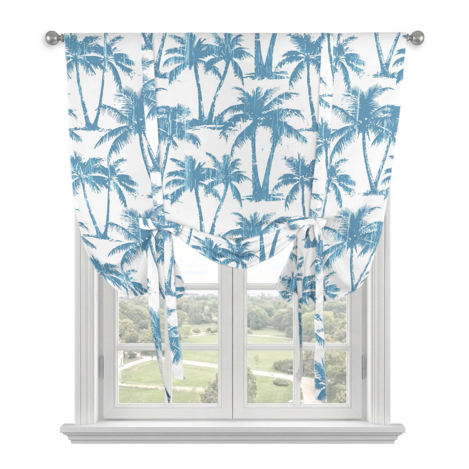 Blue Palm Tree Tie Up Curtains for Window, Thermal Insulated Balloon ...