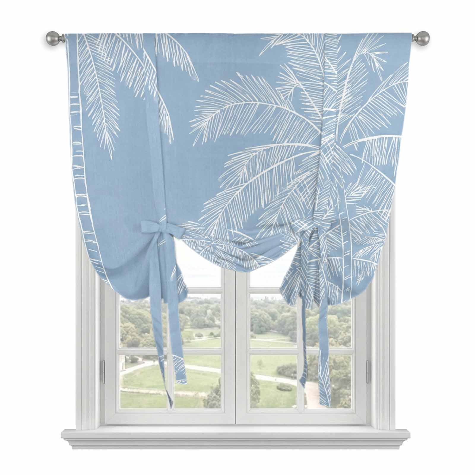 Blue Palm Tree Tie Up Curtains for Window, Thermal Insulated Balloon ...