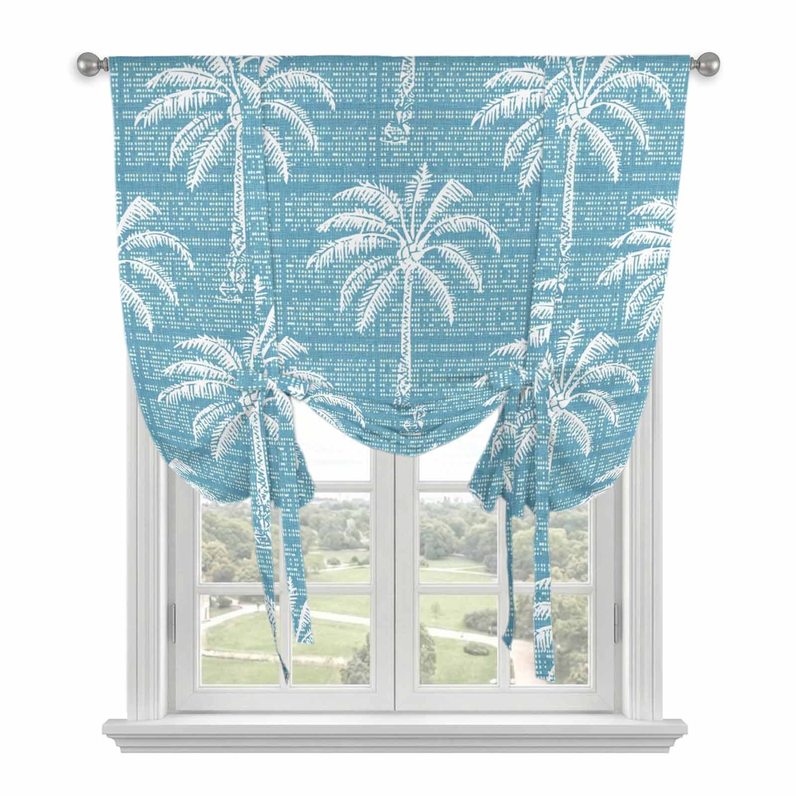 Blue Palm Tree Tie Up Curtains for Window, Thermal Insulated Balloon ...