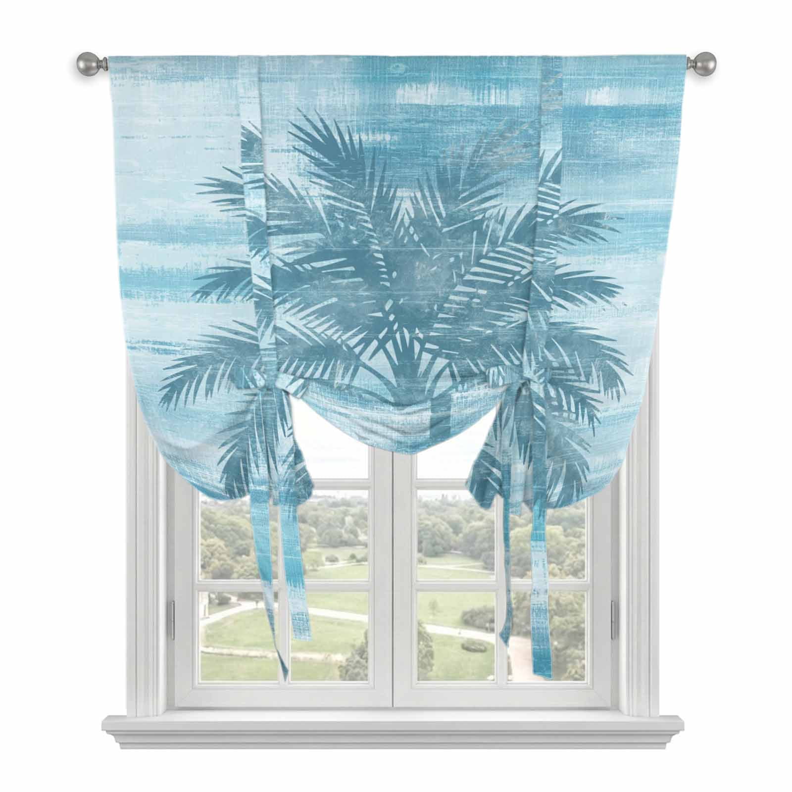 Blue Palm Tree Tie Up Curtains for Window, Thermal Insulated Balloon ...