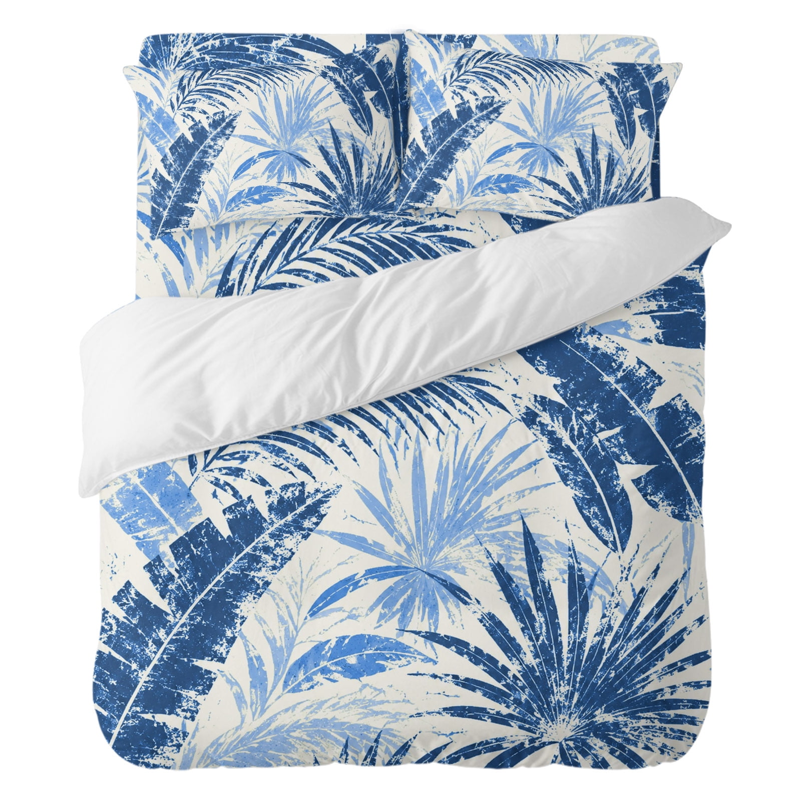 Blue Palm Tree Twin Duvet Cover Set, Summer Tropical Beach Vintage ...