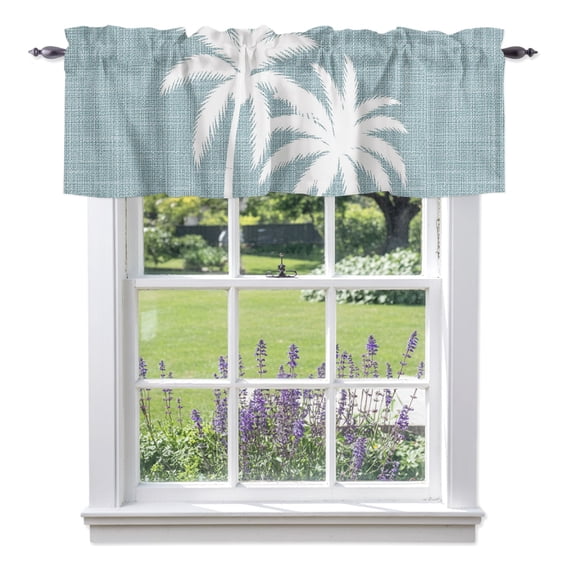 Blue Palm Tree Valance Curtain 1 Panel, Summer Tropical Beach Country ...