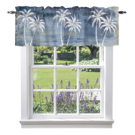 Blue Palm Tree Valances for Windows, Summer Tropical Beach Country ...