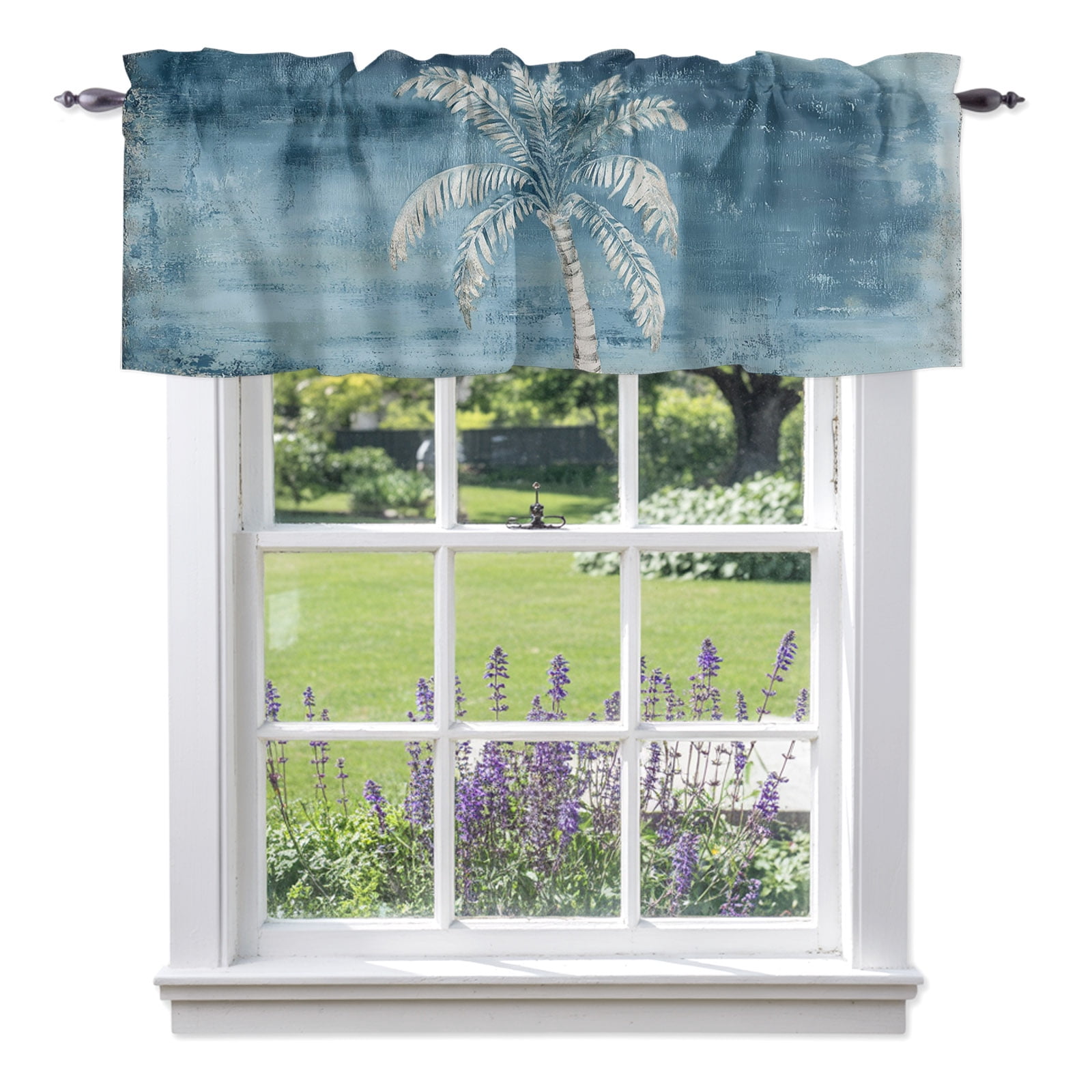 Blue Palm Tree Valances for Windows, Summer Tropical Plant Botanical ...