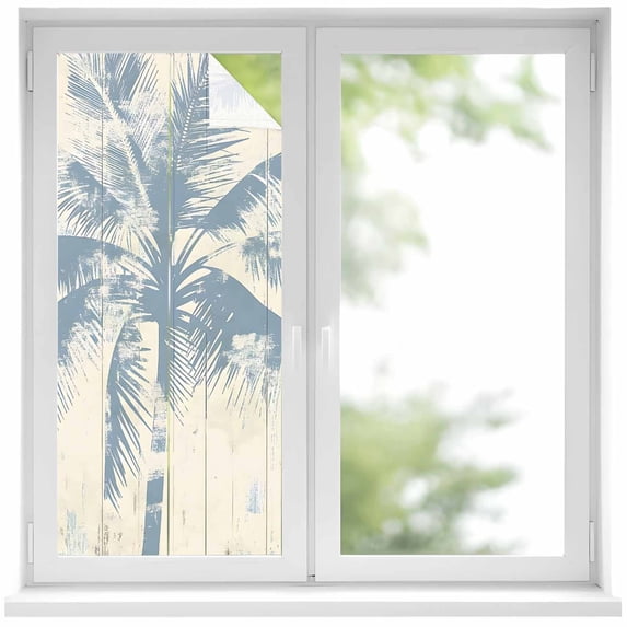 Blue Palm Tree Window Privacy Film, Coastal Summer Wooden Static Cling ...