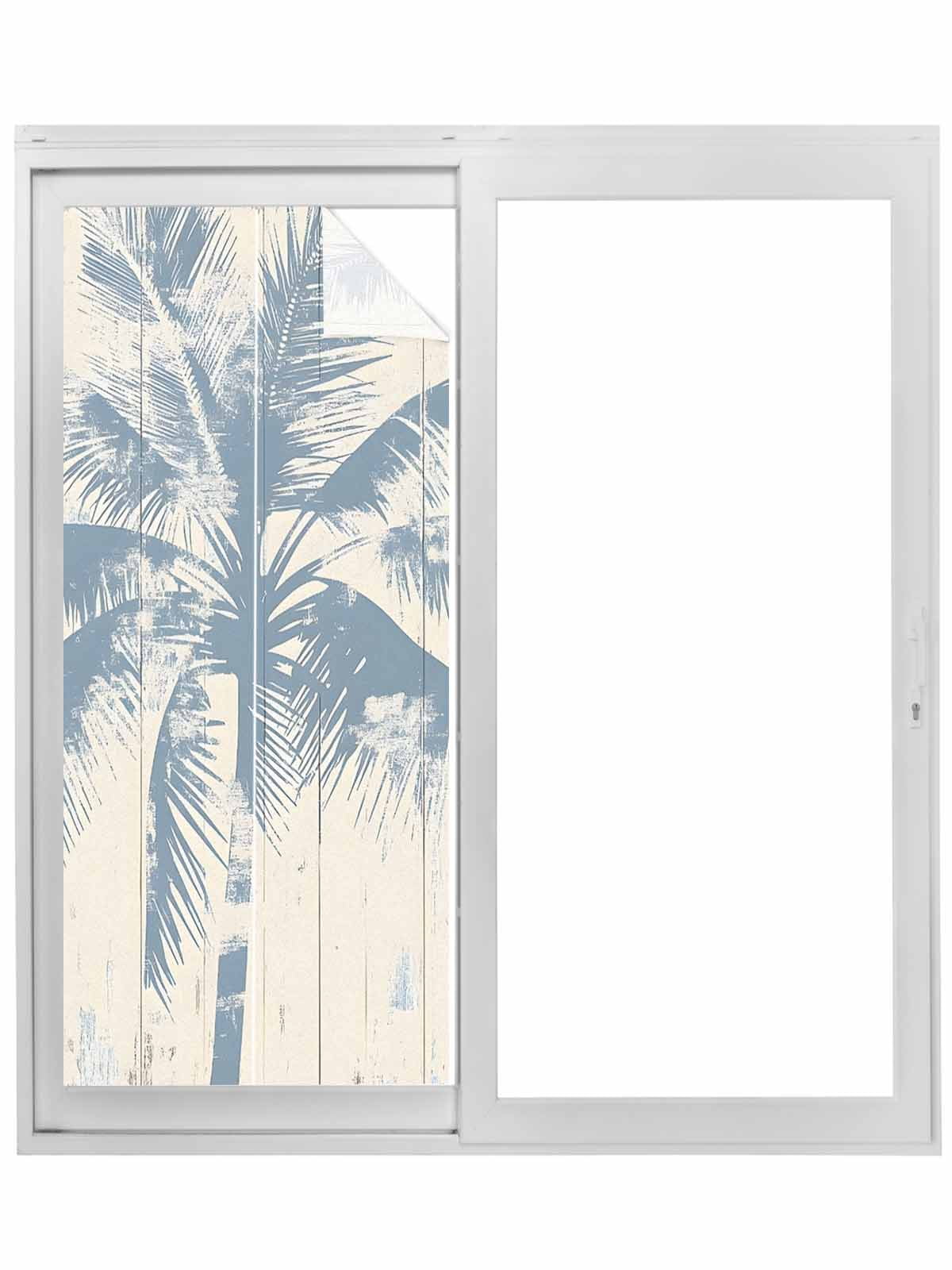 Blue Palm Tree Window Privacy Film, Coastal Summer Wooden Static Cling ...