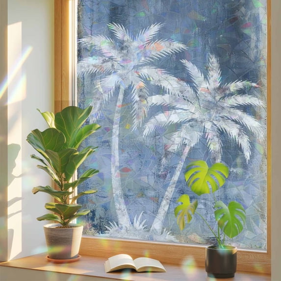 Blue Palm Tree Window Privacy Film, Summer Tropical Beach Country ...
