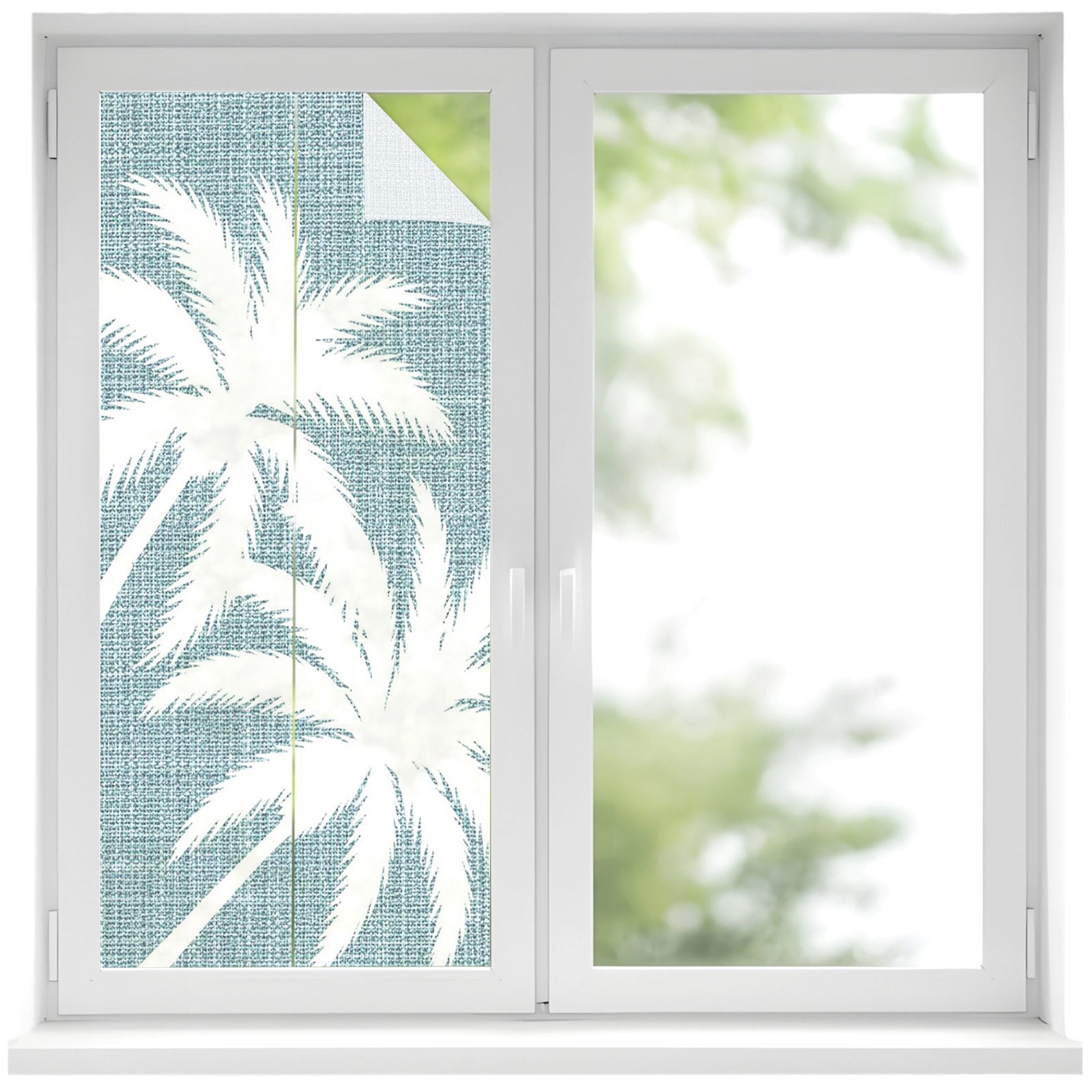 Blue Palm Tree Window Privacy Film, Summer Tropical Beach Country Tree ...