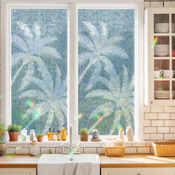 Blue Palm Tree Window Privacy Film Summer Tropical Beach Country Tree ...