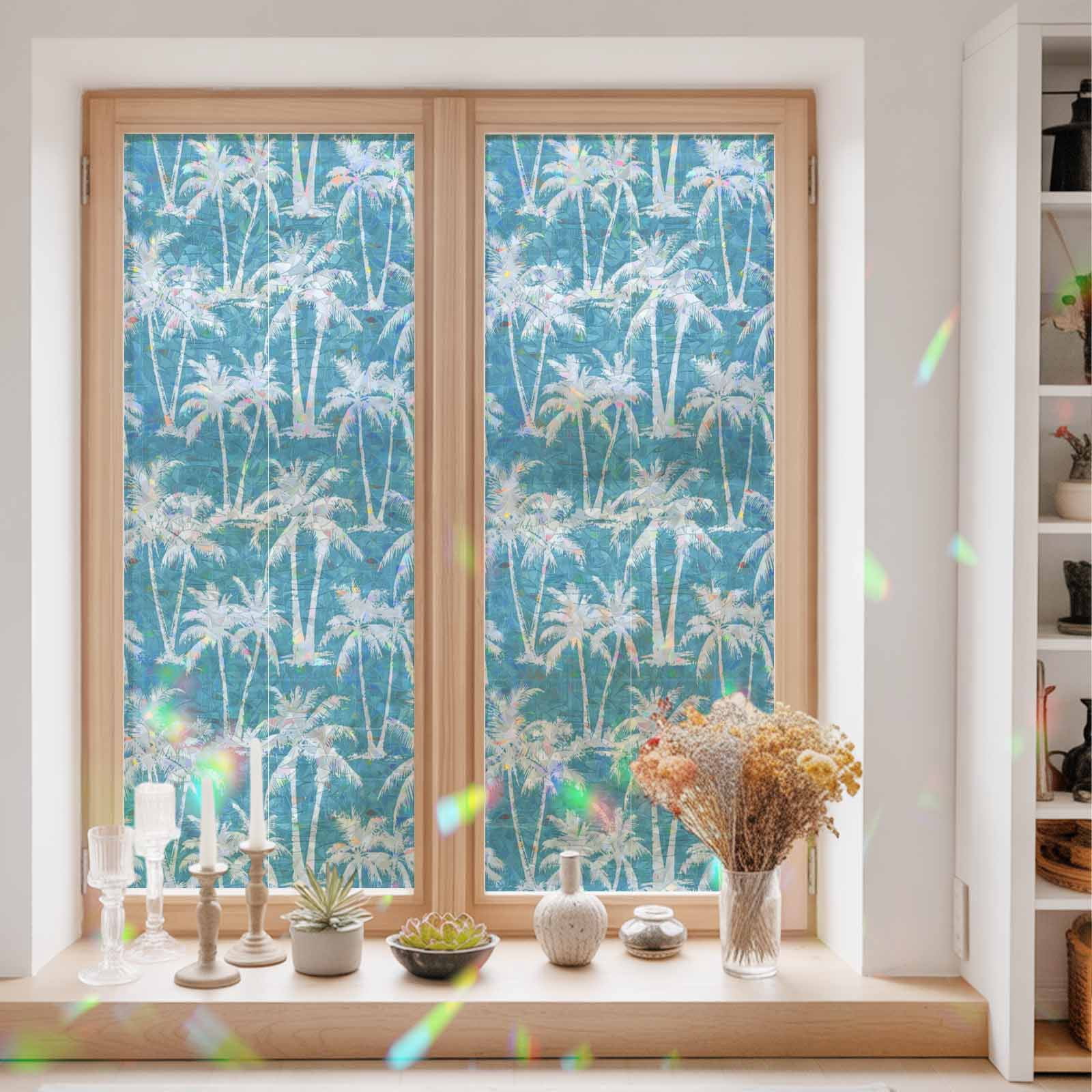 Blue Palm Tree Window Privacy Film Summer Tropical Country Coastal ...