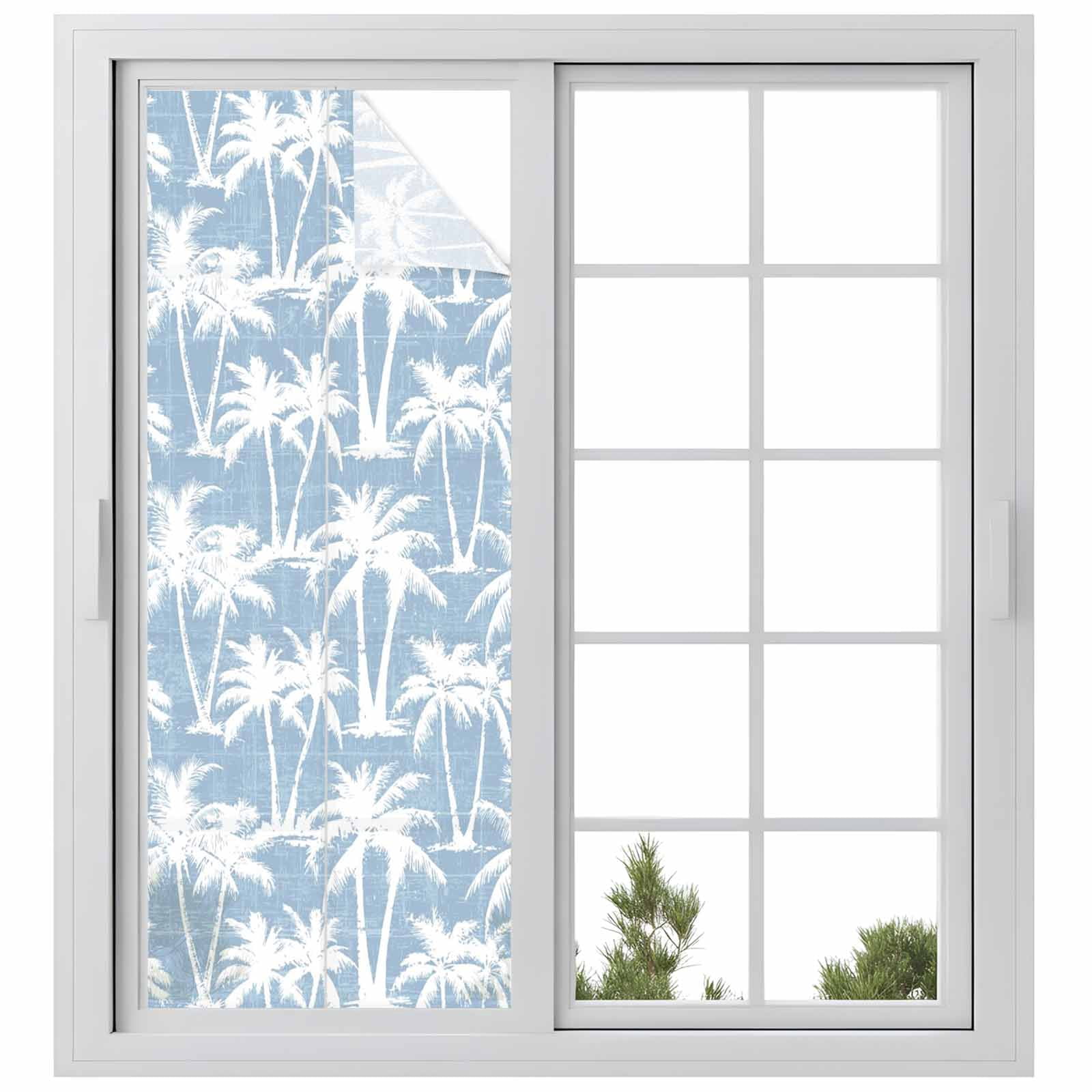 Blue Palm Tree Window Privacy Film, Summer Tropical Minimalist Nautical ...
