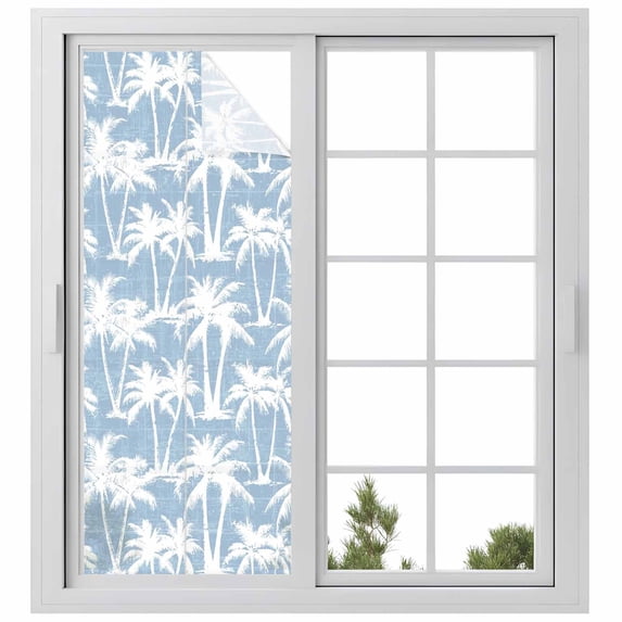 Blue Palm Tree Window Privacy Film, Summer Tropical Minimalist Nautical ...